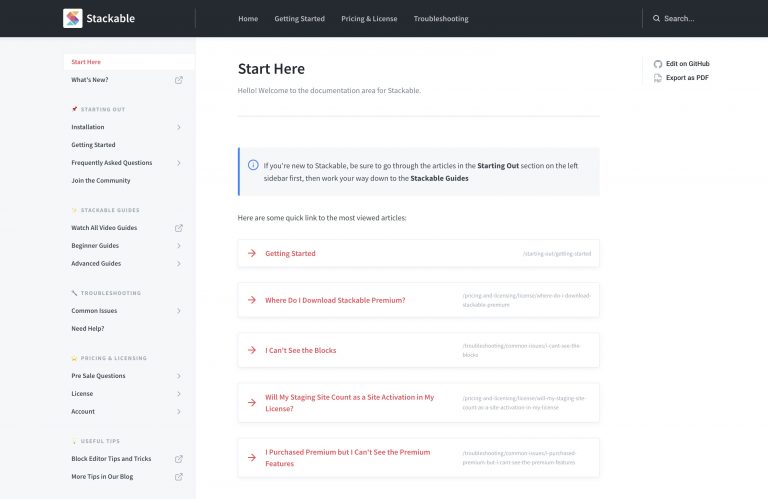 Brand New Documentation Area - Stackable